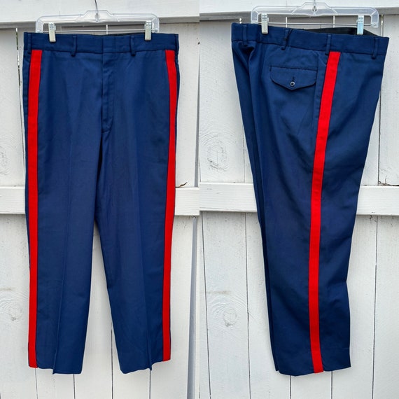 Vintage Official Navy Blue and side red stripe pants … - Gem
