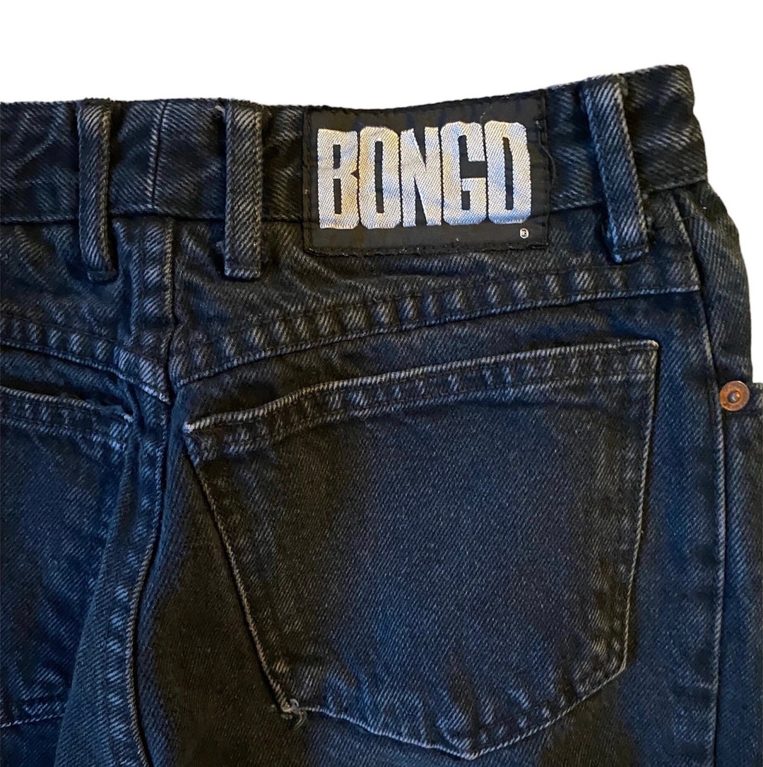 Vintage 90s Bongo Jeans Black High Waisted Large Leather Back Patch ...