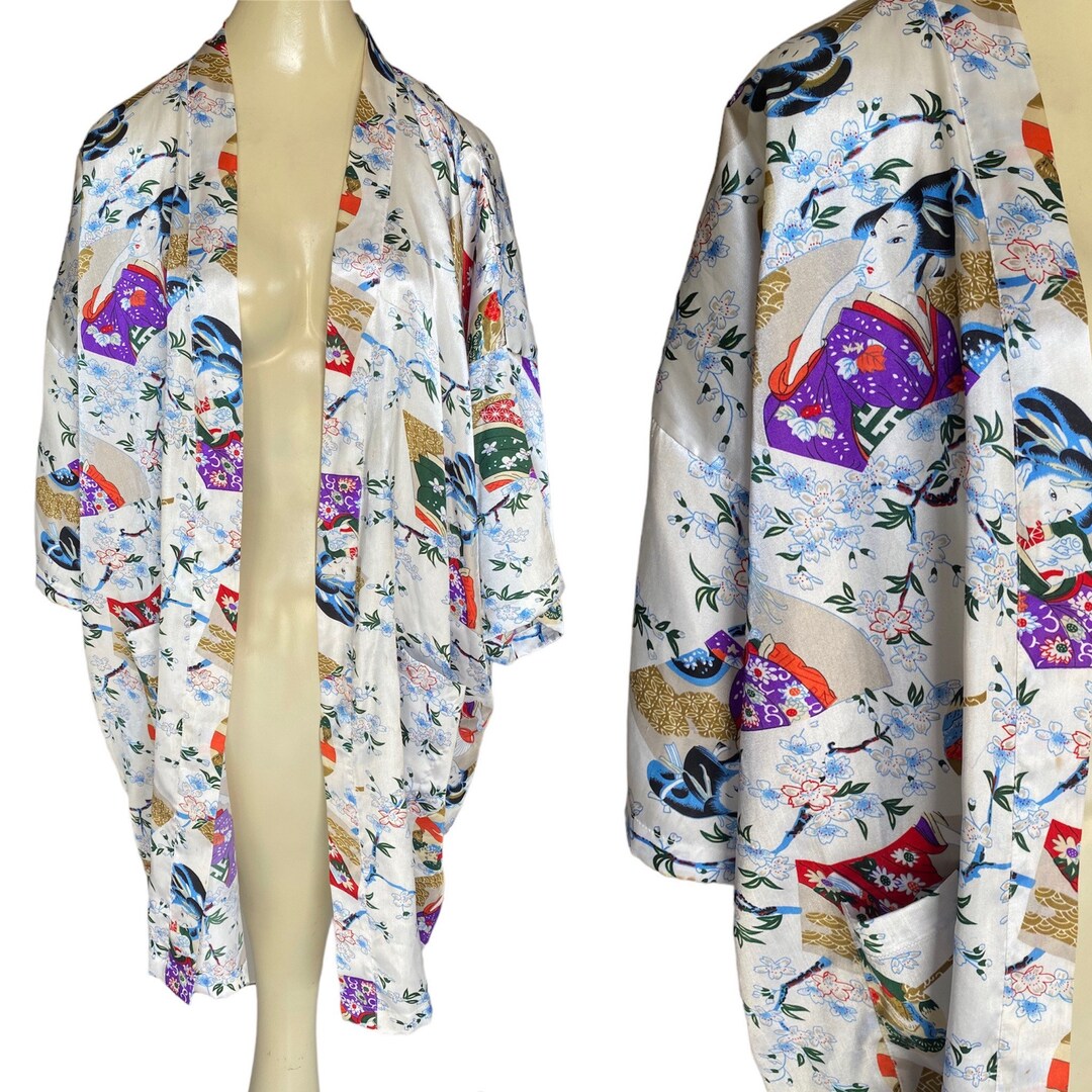 Vintage Silk Japanese Robe Kimono Womens Large XL Front Pockets by ...