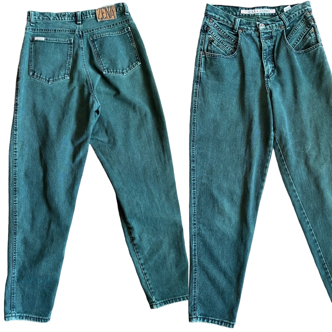Vintage 90s Forest Green Zena Jeans High Waisted Pocket Tag 30 Inch ...