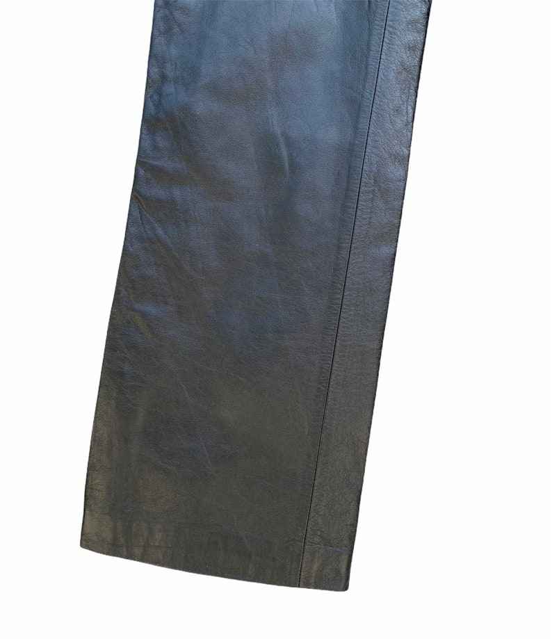 Vintage 70s Black Leather Pants Hidden Zipper Snap Button Closure ...