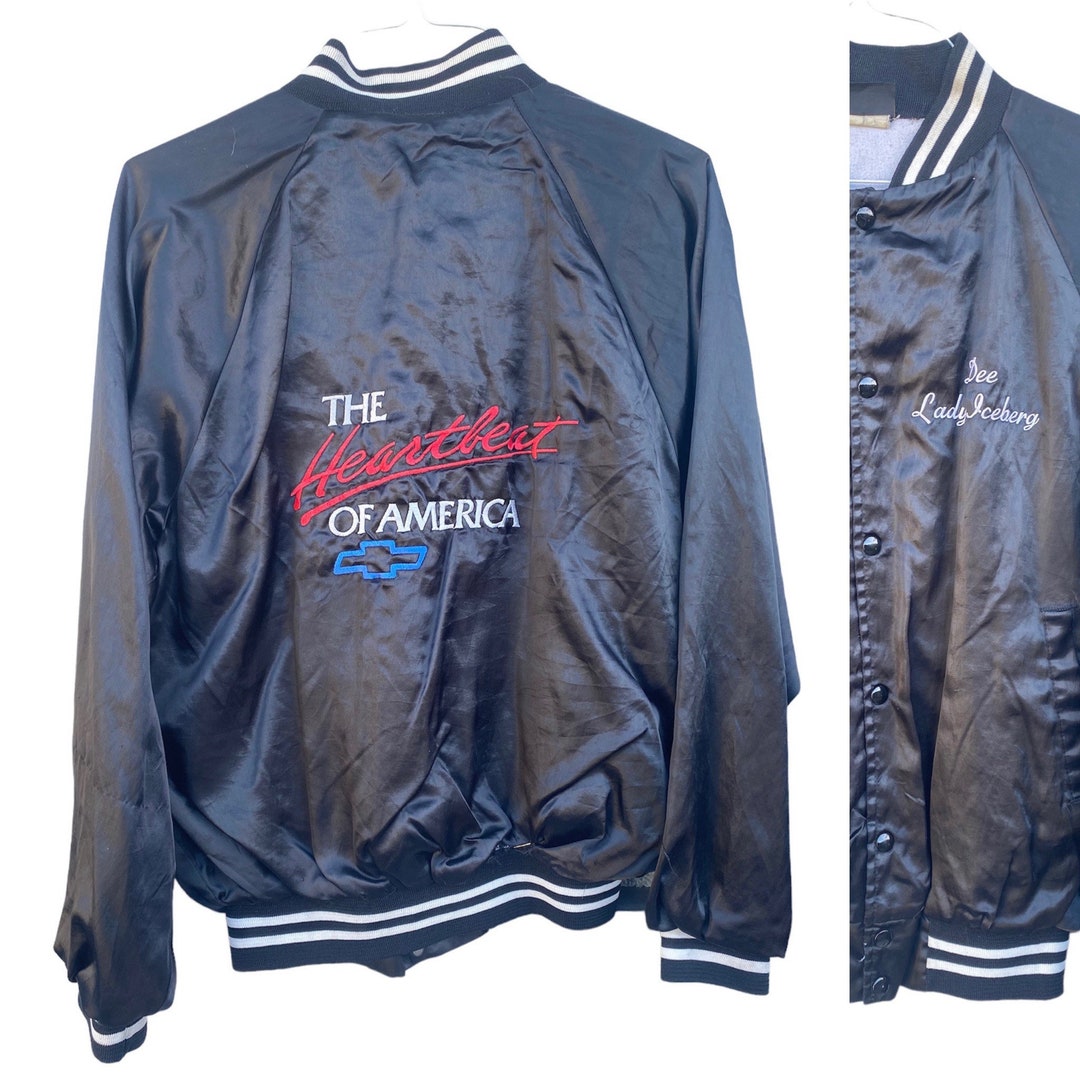 Vintage Chevy Varsity Jacket Embroidered Banded Stripes Snap Button ...