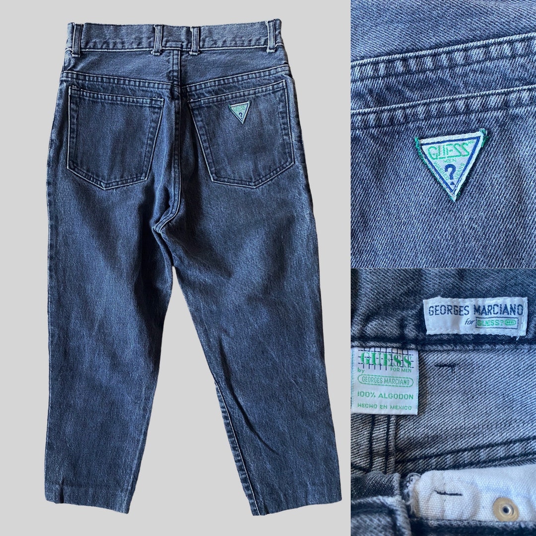 Vintage Guess Jeans Lime Green Triangle Back Patch Womens Dark Grey ...