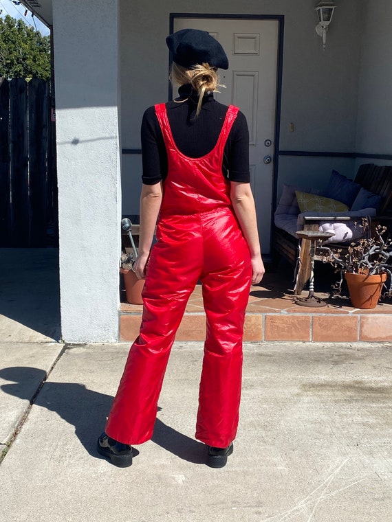 Vintage Red Quilted Ski overalls suit one piece strap… - Gem