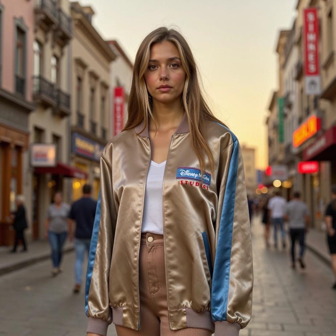 Vintage Disney MGM Satin Bomber Jacket Gold and Baby Blue Studios Zip ...
