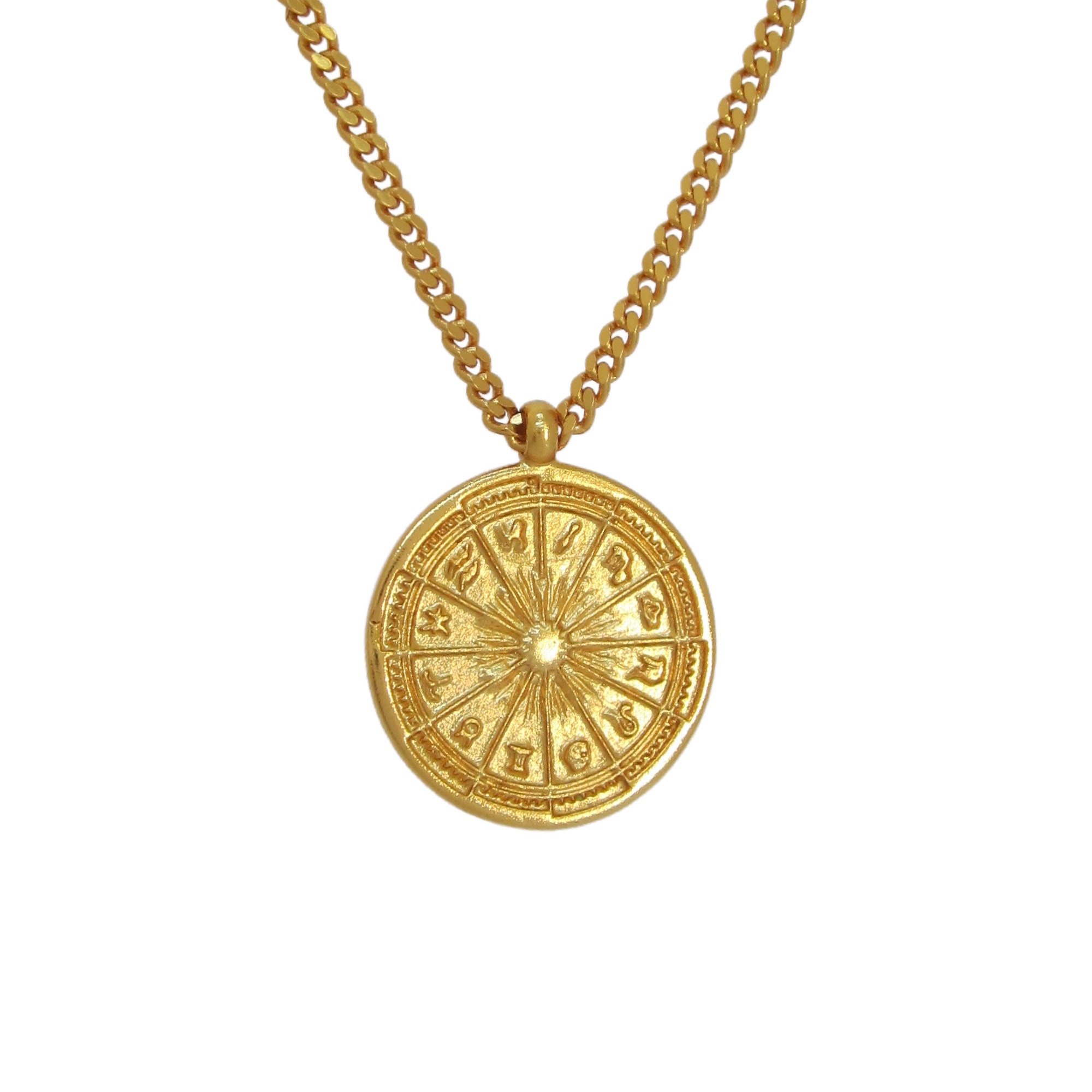 Zodiac Wheel Coin Necklace, Zodiac Sign Necklace, Astrology Jewelry ...