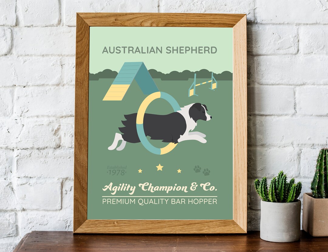 Australian Shepherd Dog Agility Printable Art, Digital Download of ...