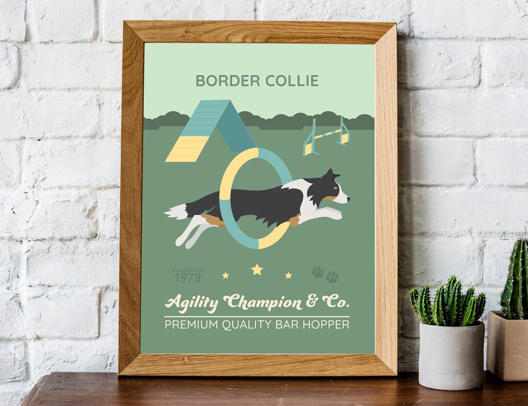 Border Collie Dog Agility Printable Art, Digital Download of Agility ...