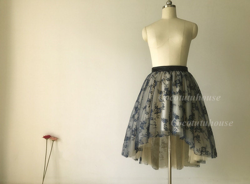 Ombre Color Fancy Navy Blue Lace/champagne Tulle Skirt - Etsy