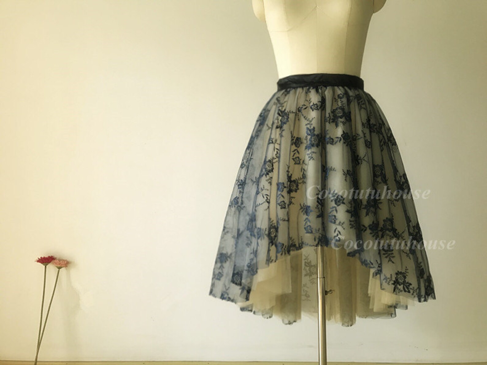Ombre Color Fancy Navy Blue Lace/champagne Tulle Skirt - Etsy