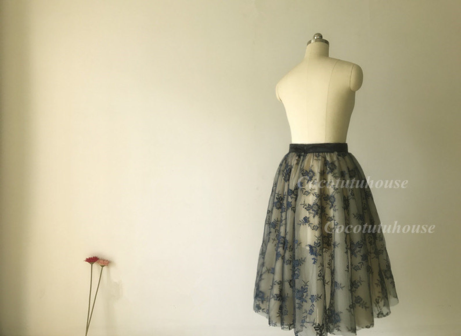 Ombre Color Fancy Navy Blue Lace/champagne Tulle Skirt - Etsy