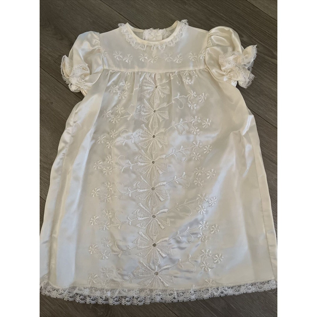 Vintage Christening Dedication Dress Ivory Satin Lace 16-1/2 to 26 Lbs ...