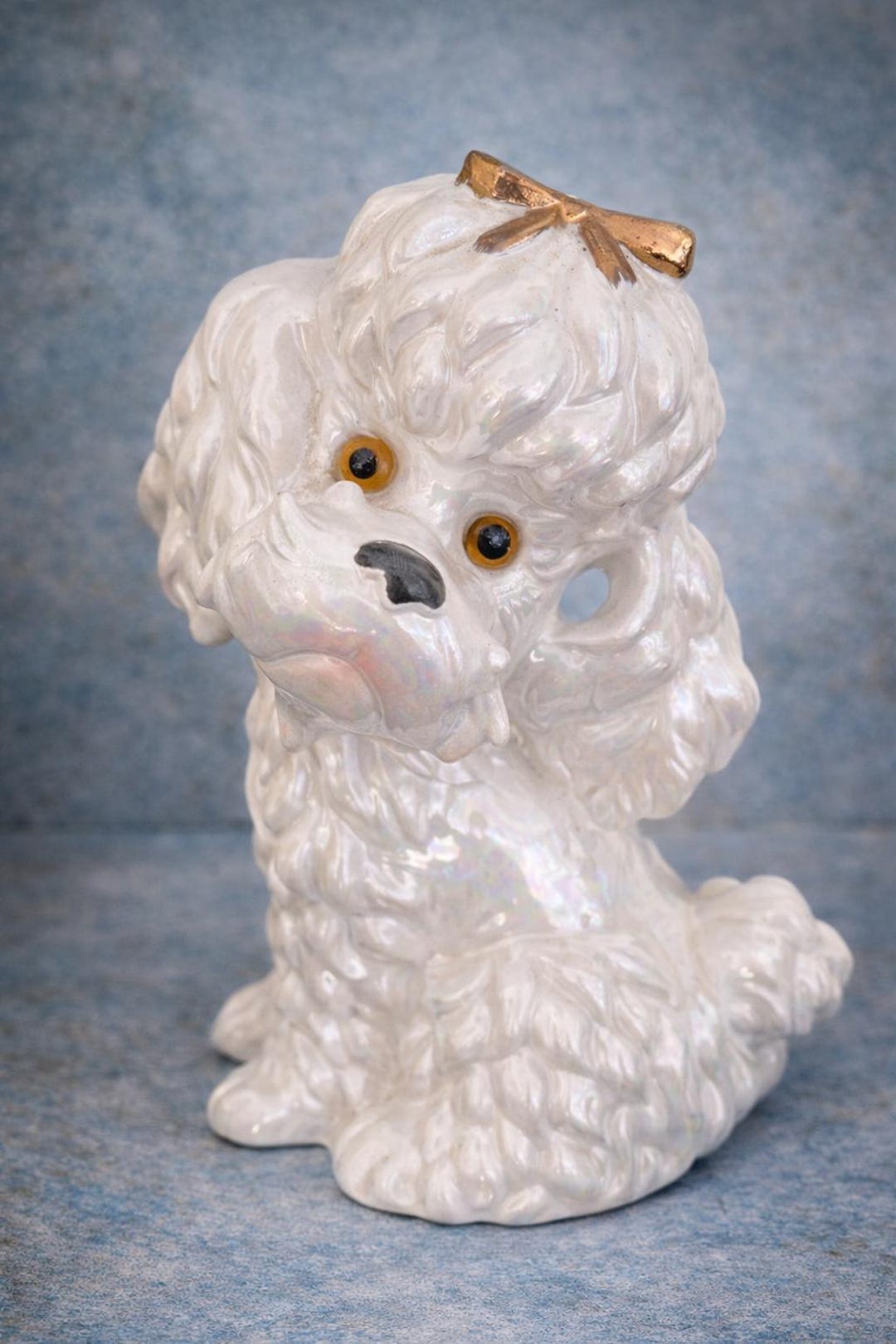Vintage Poodle Dog Ceramic Bank White Dog Kitschy Pearlescent Ceramic ...