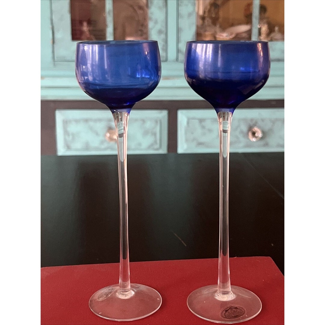 Cordial Liquor Glass Set of 2 Vintage Home Essentials Cobalt Blue Long ...