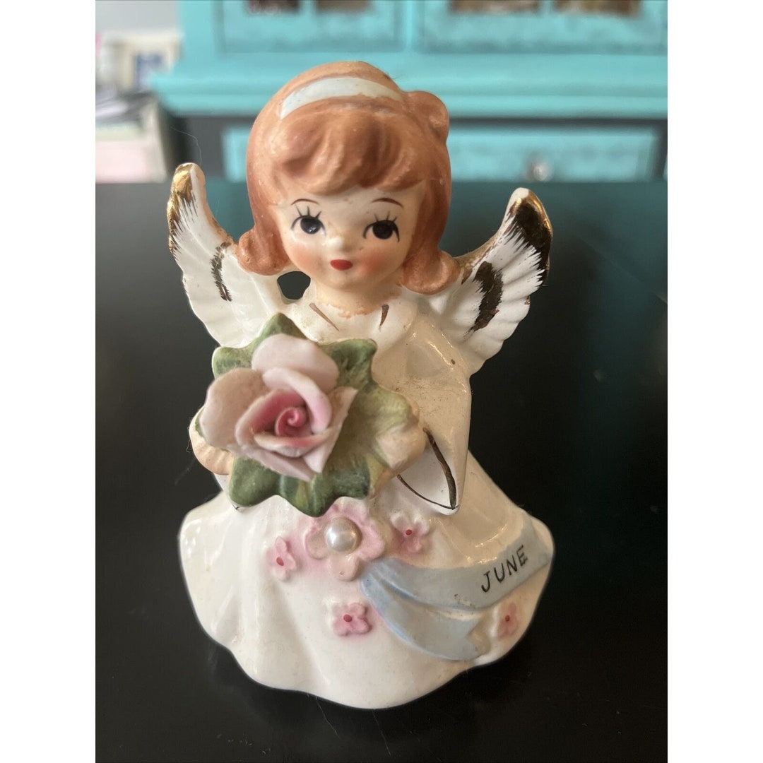 Vintage Lefton Birthday Angel Figurine June Pearl Rose 6224 - Etsy