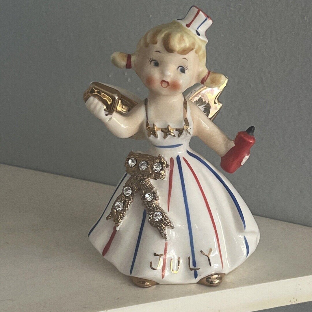 Rare Lefton 1950's July Birthday Angel Jeweled Firecracker Red White ...