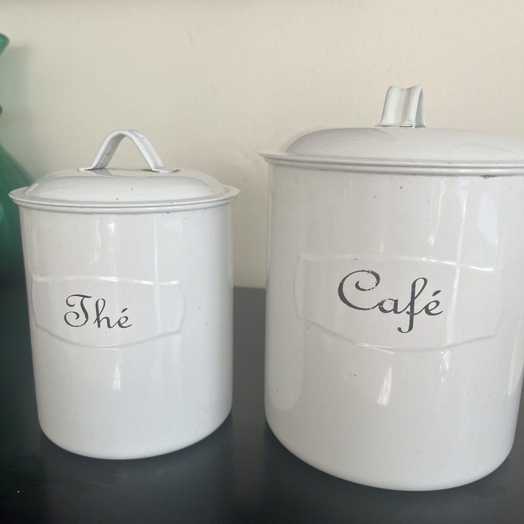 Vintage Metal Canister Set White Enameled Container De La Cuisine the ...