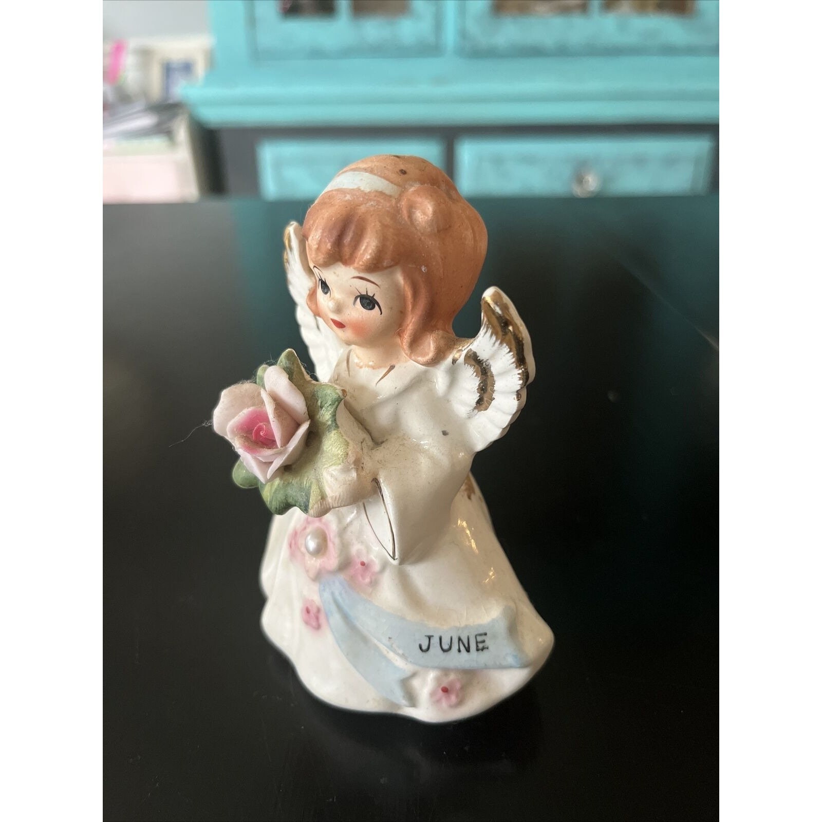 Vintage Lefton Birthday Angel Figurine June Pearl Rose 6224 - Etsy