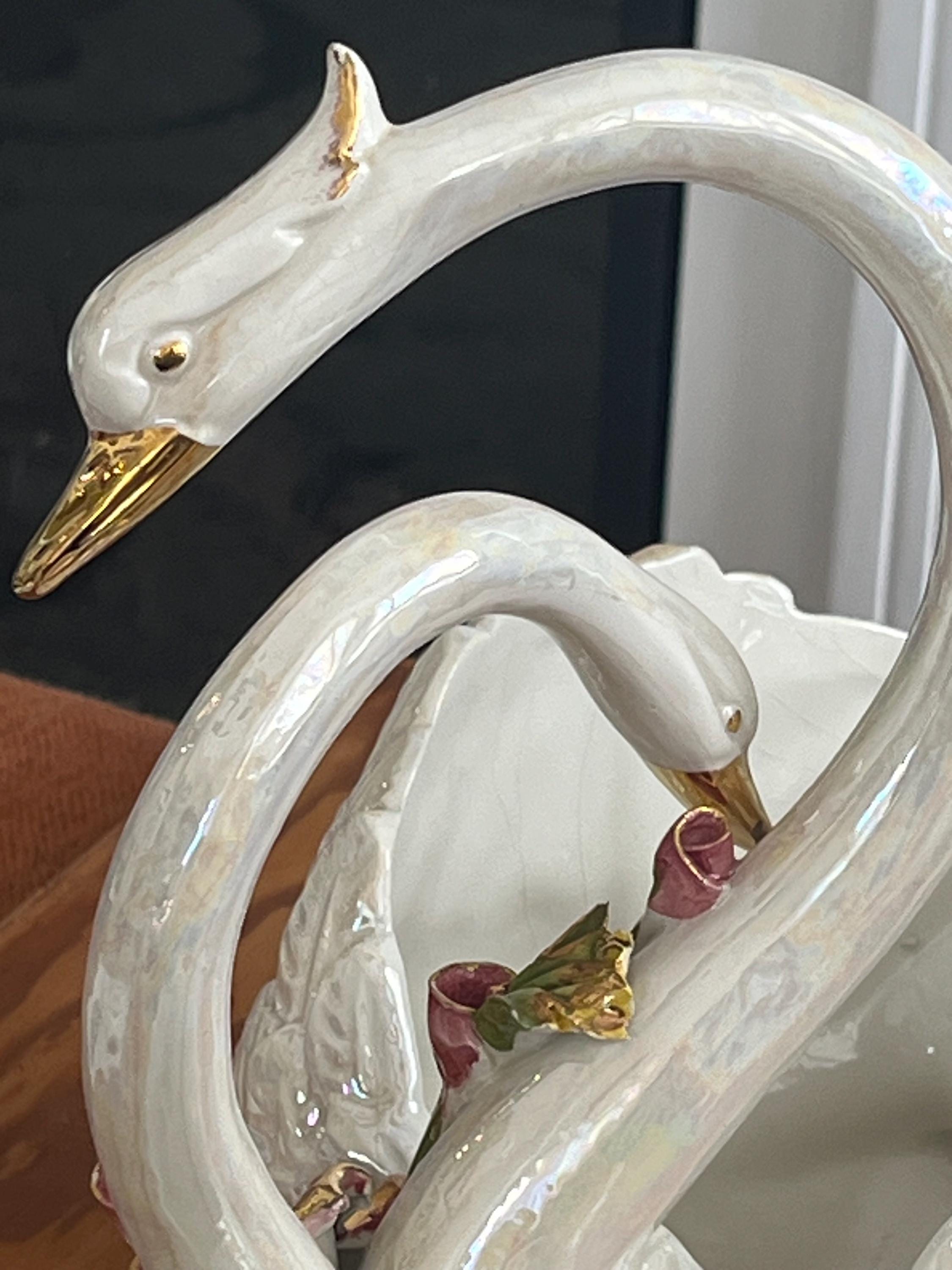 Capodimonte Swan Vintage Italian Porcelain Centerpiece White Gold ...