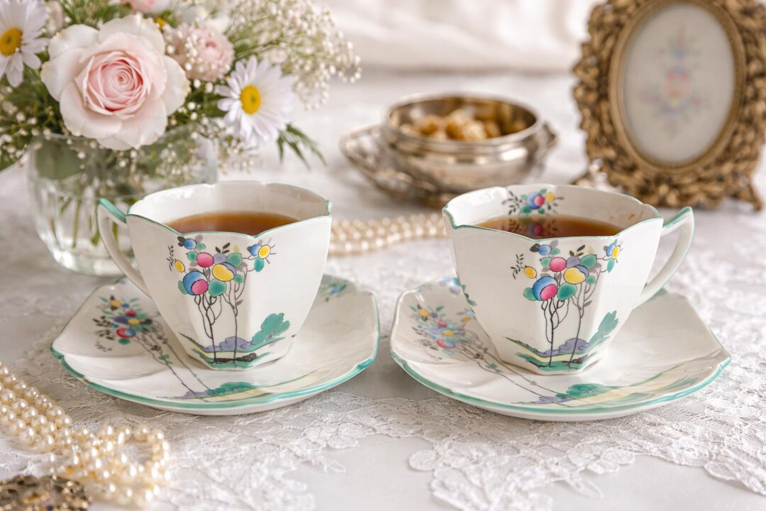Shelly England Balloon Tree Pattern Art Deco Demitasse Cup and Saucer ...