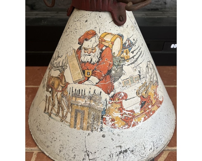 Noma 1930’s Metal Tin Litho Vintage Christmas Santa Tree Stand Sleigh ...