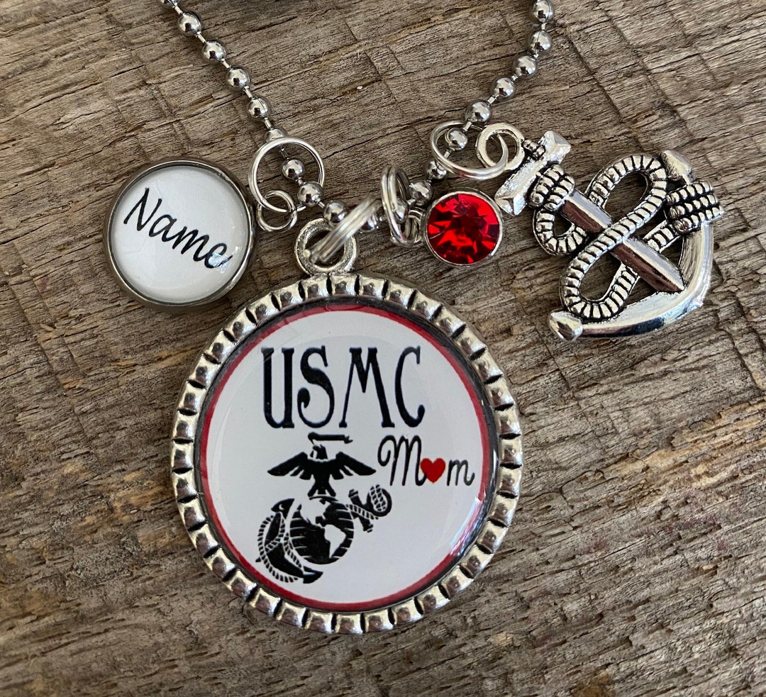 USMC Marine Corps MOM Military Anchor Charm Antique Silver Flat Bezel ...