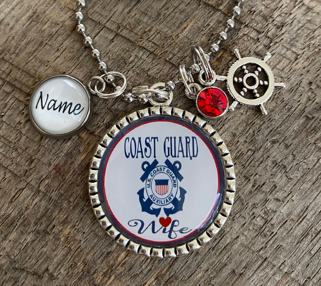 USCG Coast Guard WIFE Military Anchor Charm Antique Silver Flat Bezel ...