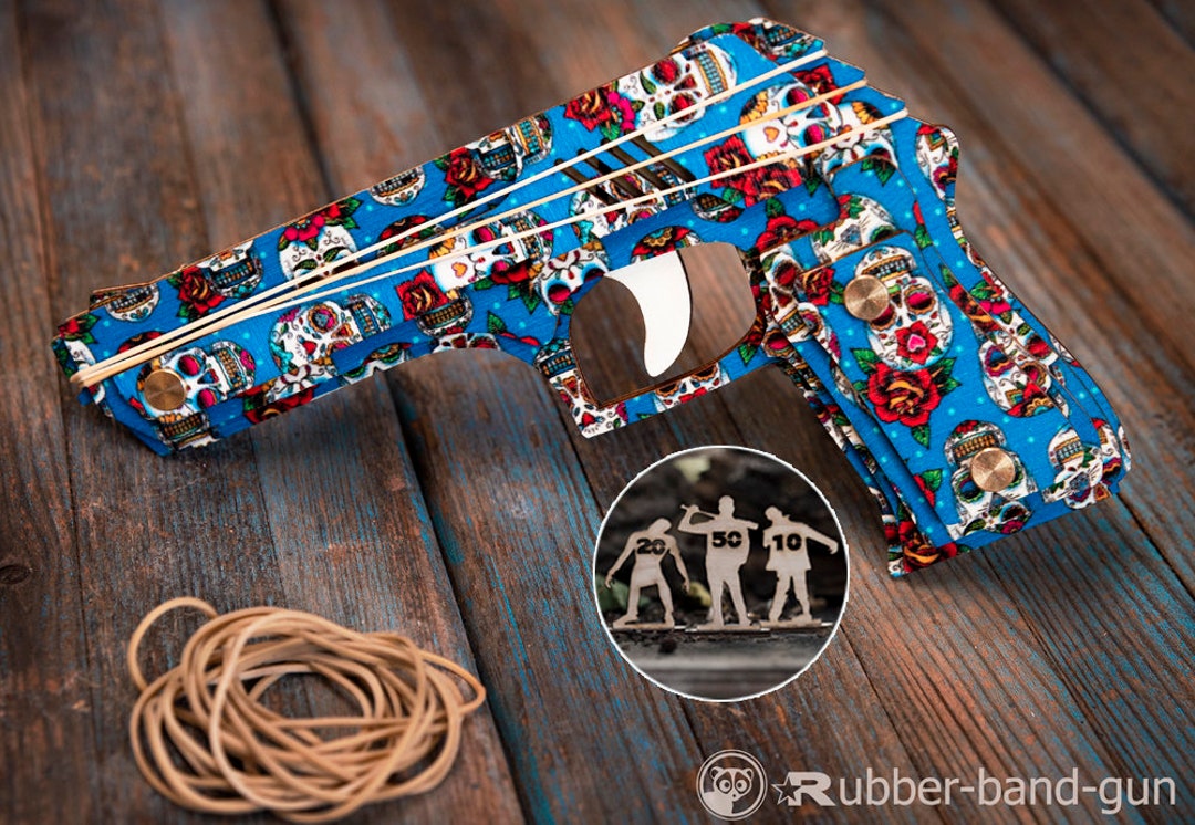 Skull Printed Rubber Band Gun With Zombies Targets. Men's Gift, Husband ...
