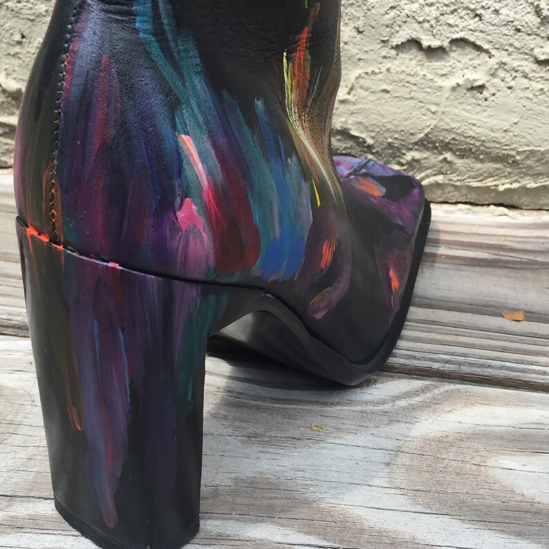 Hand Painted/fashion Boot/black Leather/ High Heeled/modern Design - Etsy