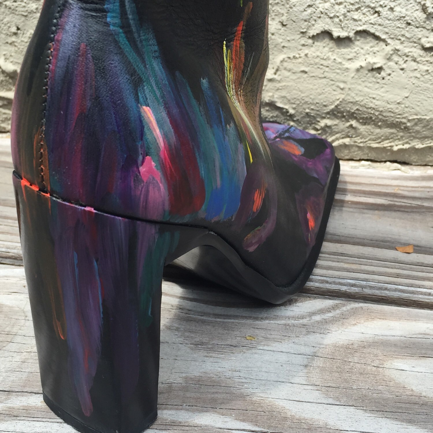 Hand Painted/fashion Boot/black Leather/ High Heeled/modern Design - Etsy