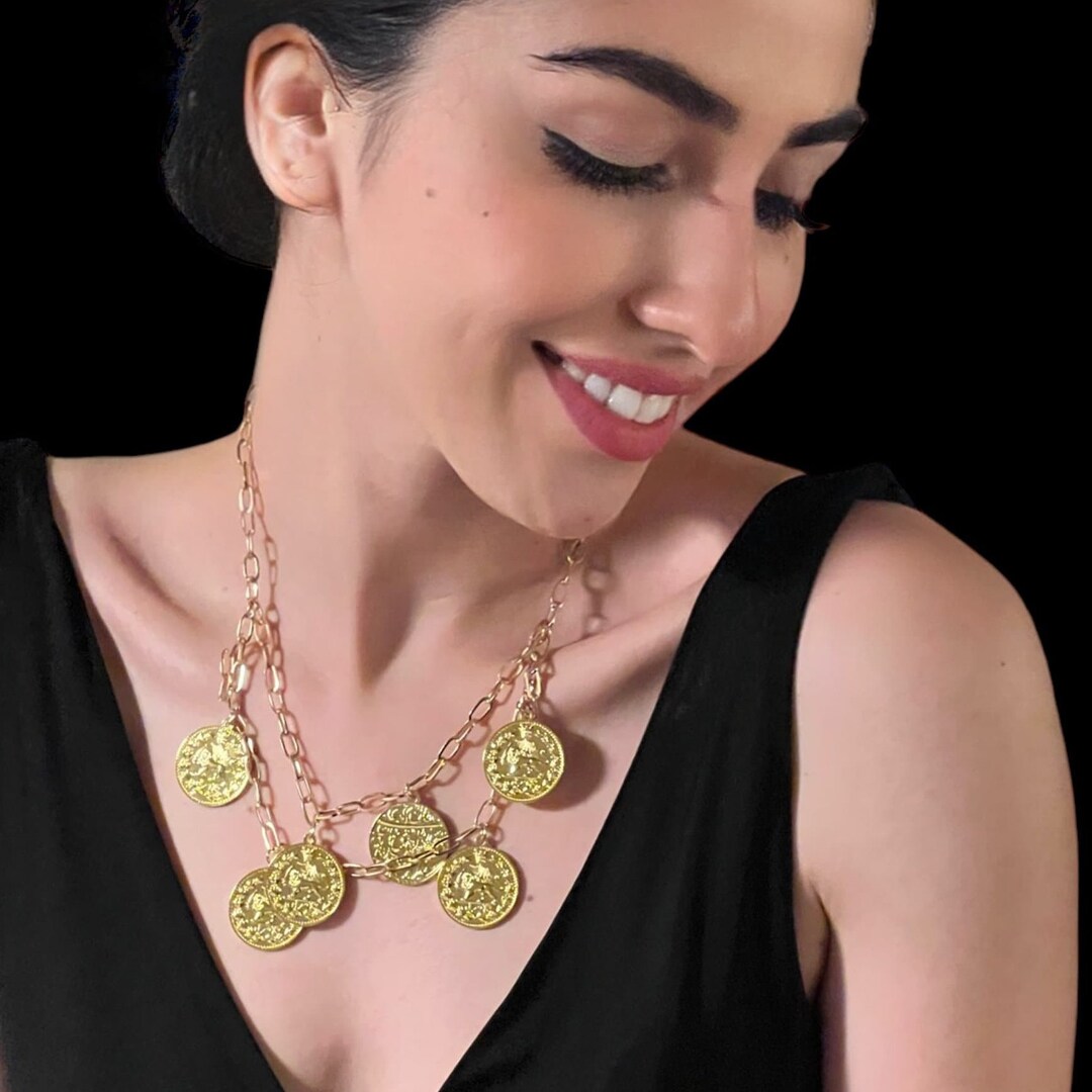 Gold Coin Necklace Ashrafi Coin Style in 18k Gold Plated, Pahlavi Coin ...