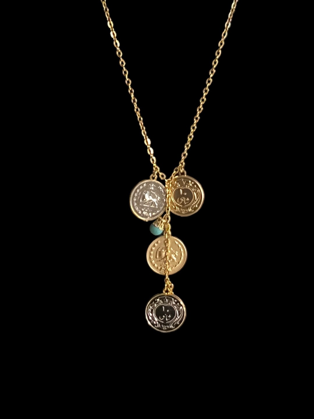 Pahlavi Coin Necklace Adorned With Four Old Fashion Yek Geroonie Coin ...