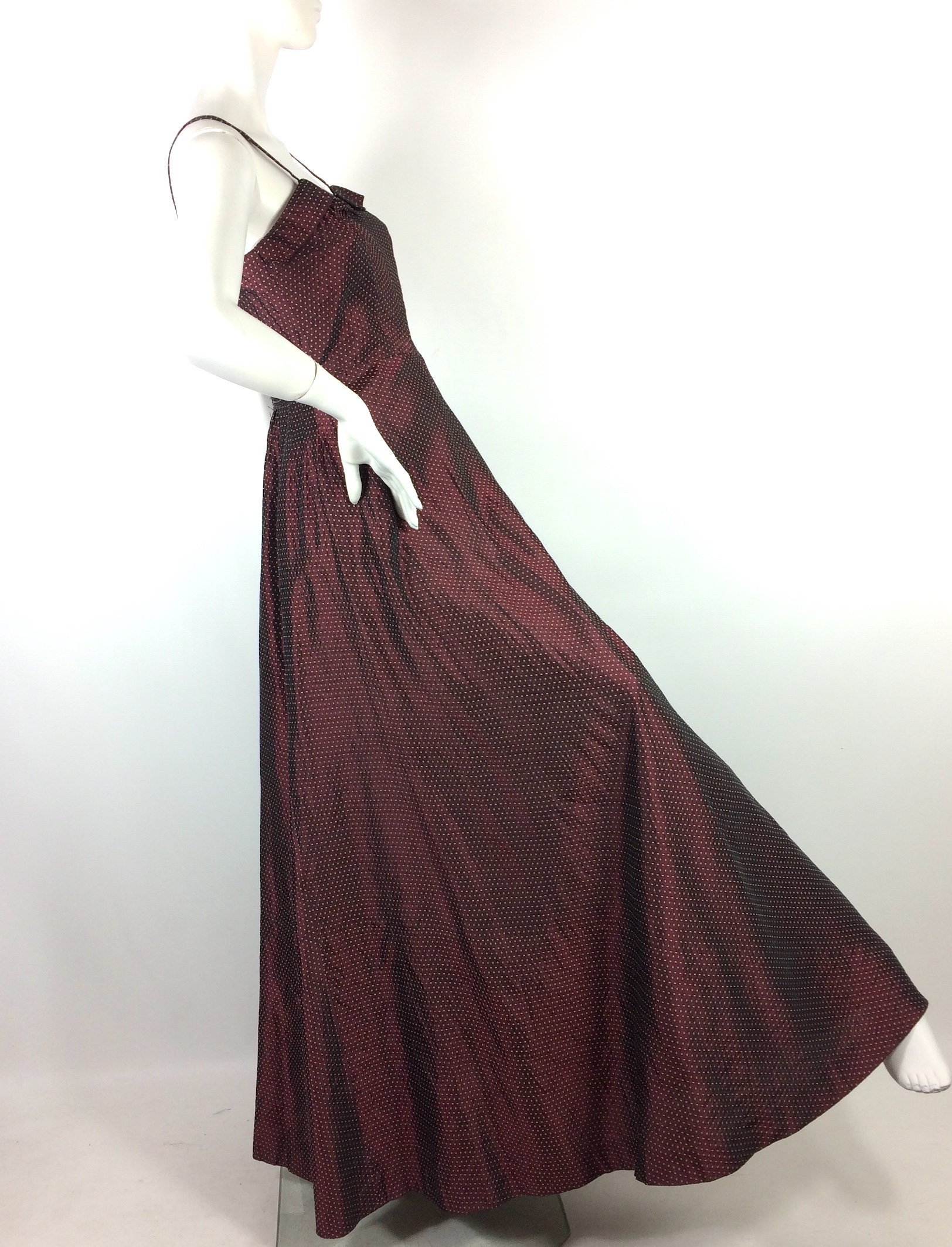 1930s Vintage Maroon Taffeta Maxi Gown / Hand Tailored and Woven Silk ...