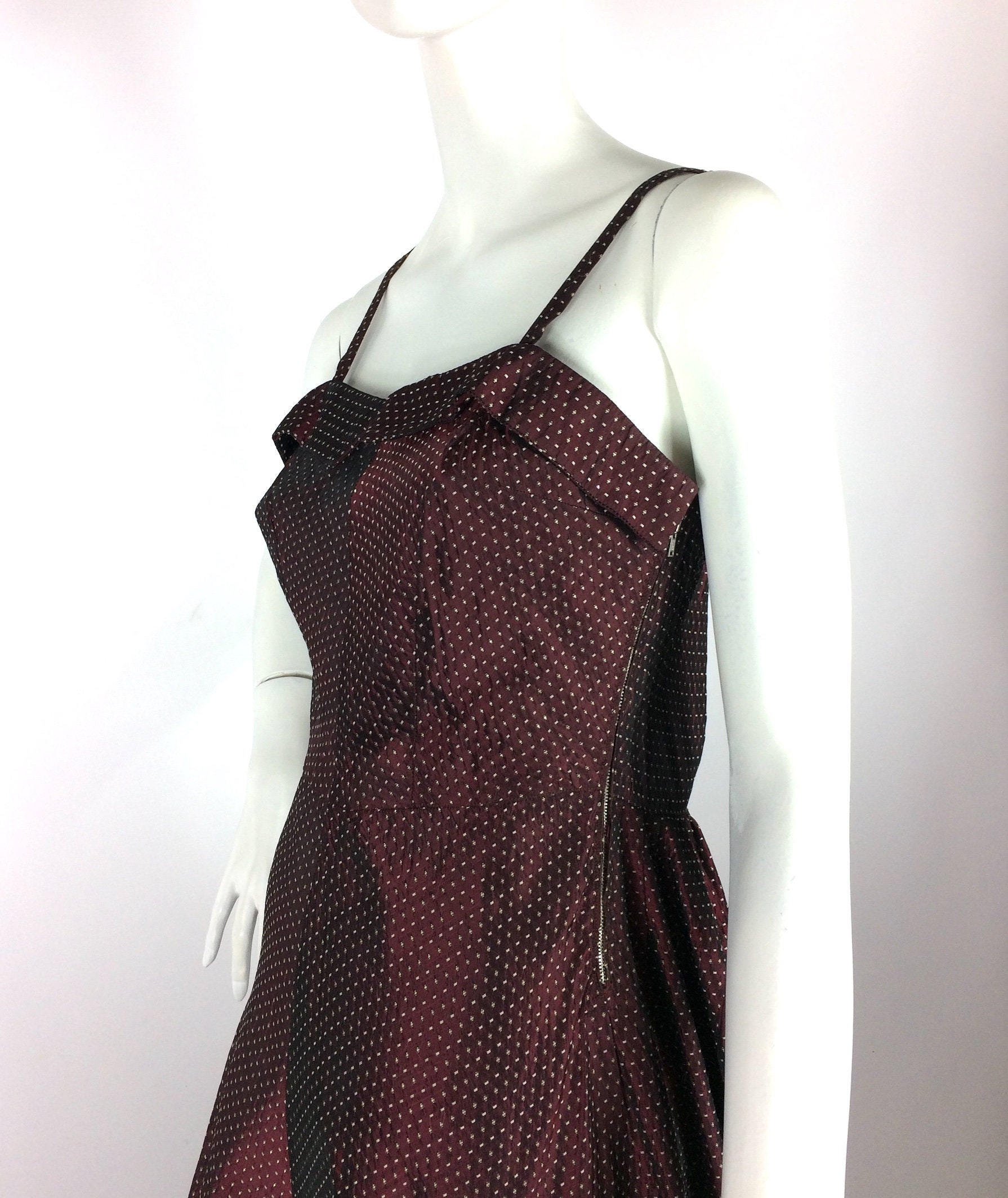 1930s Vintage Maroon Taffeta Maxi Gown / Hand Tailored and Woven Silk ...
