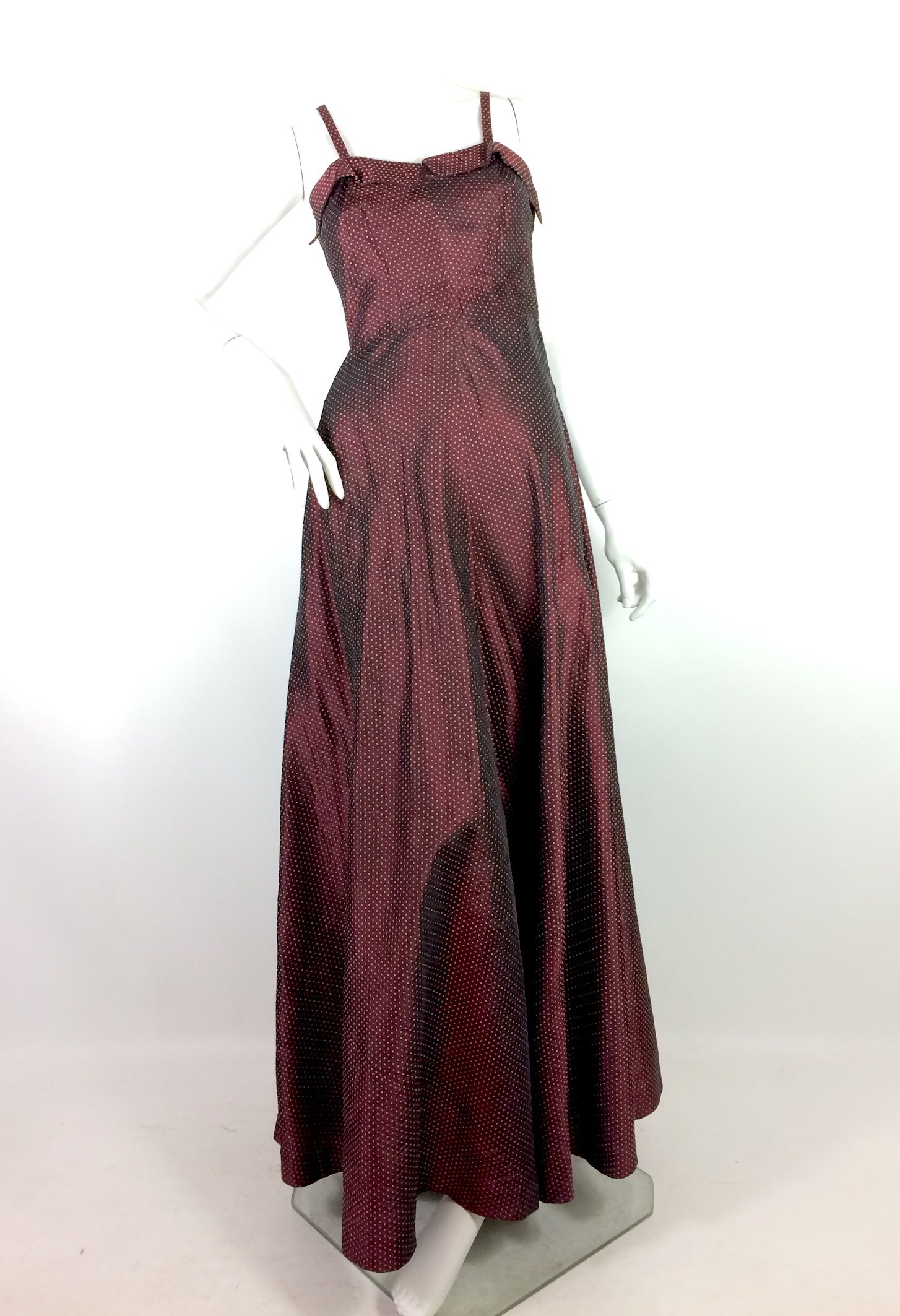 1930s Vintage Maroon Taffeta Maxi Gown / Hand Tailored and Woven Silk ...
