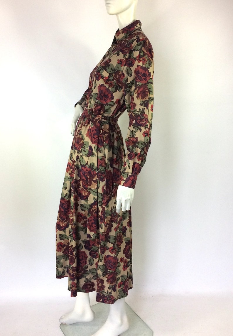 LIBERTY Vintage 80s Bold Rose Print Shirt Dress / Pockets / Belt ...