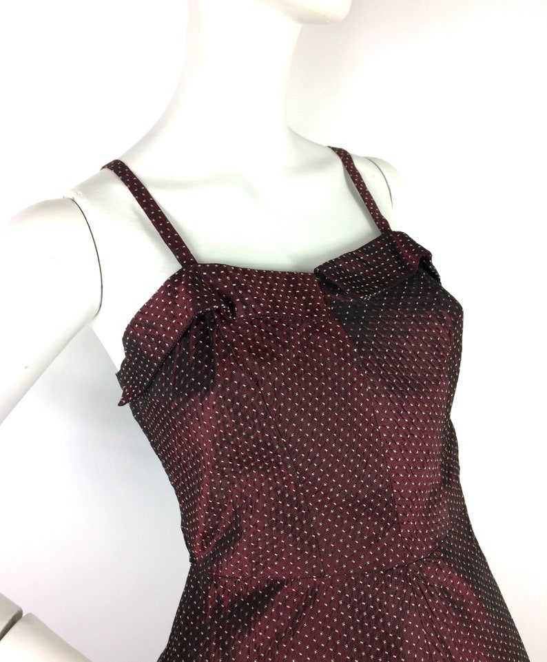 1930s Vintage Maroon Taffeta Maxi Gown / Hand Tailored and Woven Silk ...