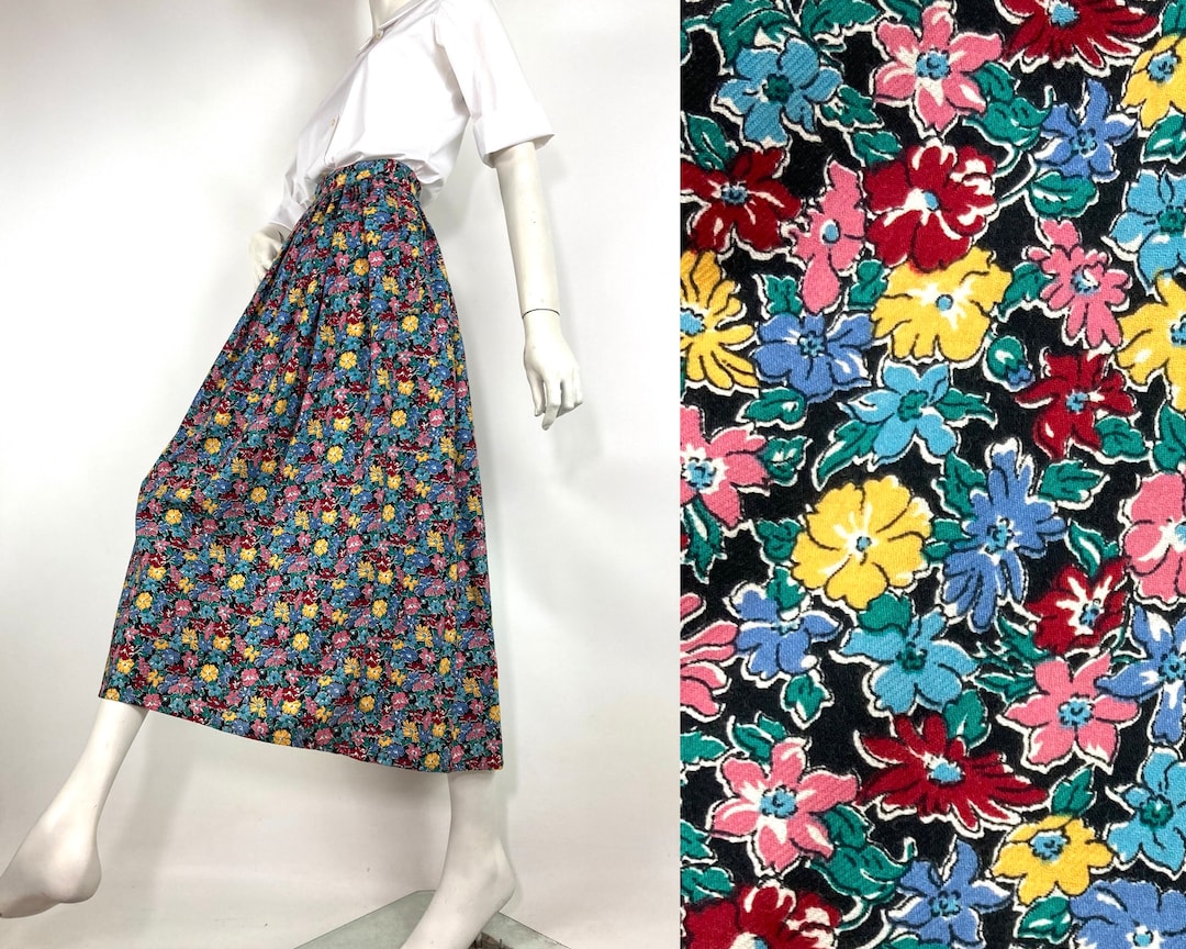 LIBERTY 80s Vintage Cute Ditzy Flower Print Cotton / Wool Skirt / 40s ...