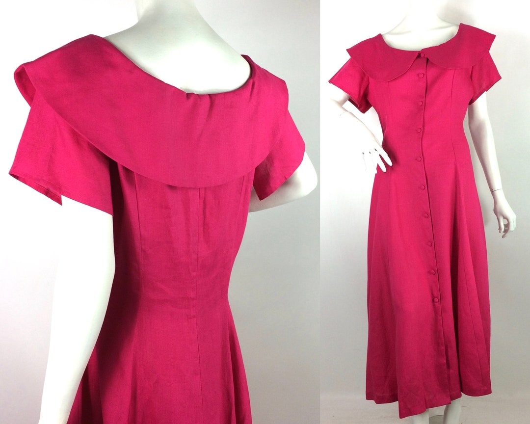 Vintage 80s Hot Pink Linen Tea Dress / Summer Dress / 40s 50s ...