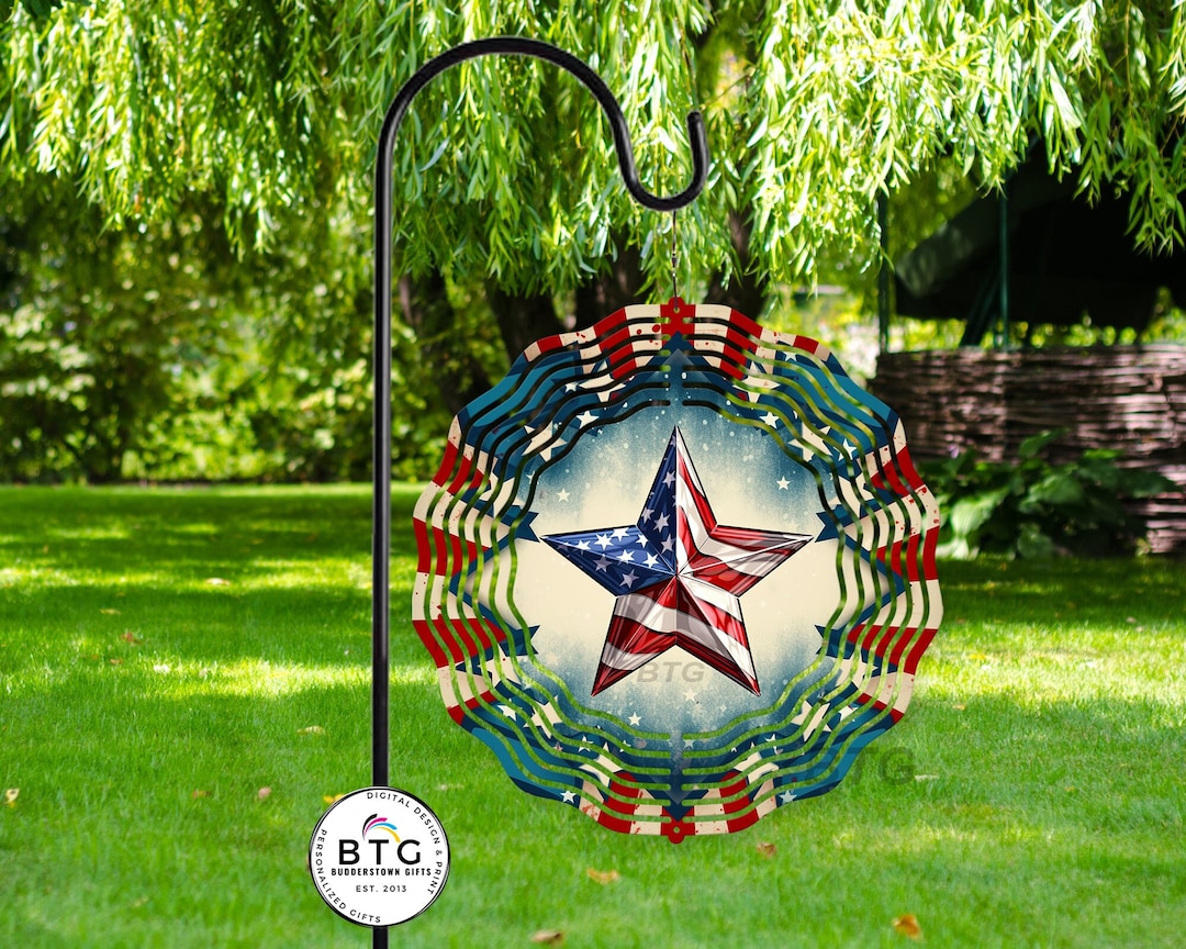 American Flag Wind Spinner, Farmhouse American Flag, Yard Decor, Yard ...