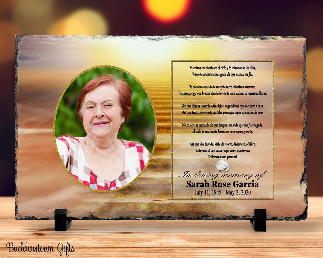 Sympathy Gift Spanish Monumento, Memorial Photo Slate, as I Sit in ...