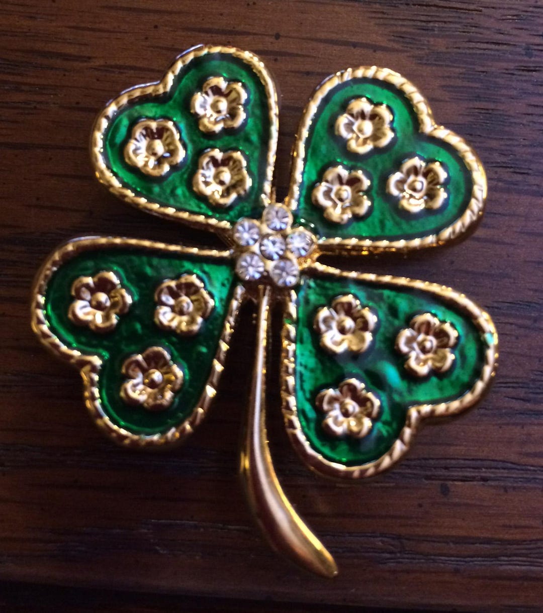 Vintage St. Patrick's Day Green Shamrock Pin Pendant Gold Tone Enamel ...