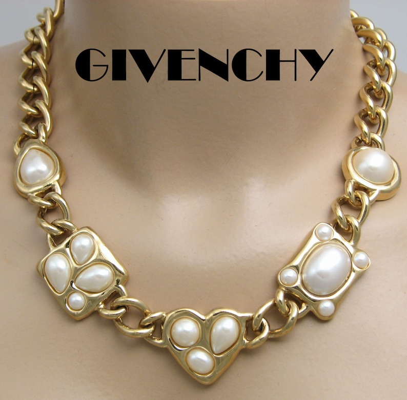 Givenchy Simulated Pearl Gold Tone Chain Statement Necklace - Etsy