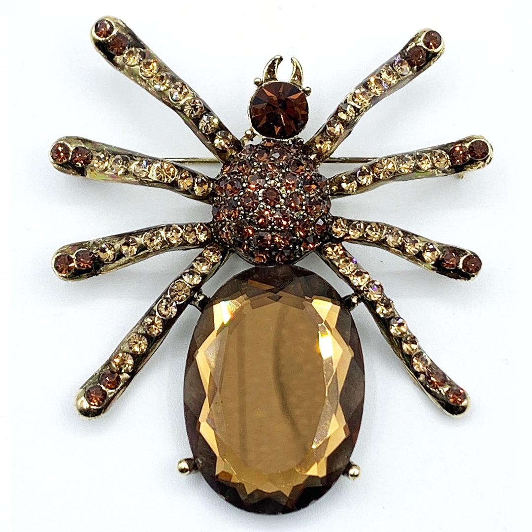 Vintage Halloween Rhinestone Spider Pin Brooch Large Bronze Color NOS ...