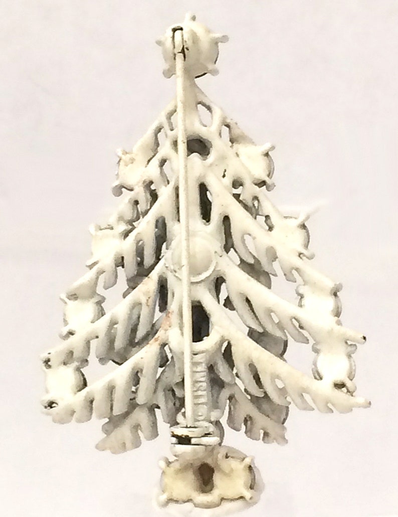 Vintage Lisner White Christmas Tree Pin Brooch Rhinestone - Etsy