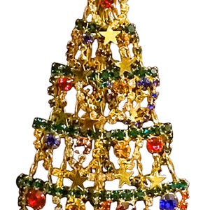 Vintage Christmas Tree Pin Brooch Free Standing Large Rhinestone Gold ...