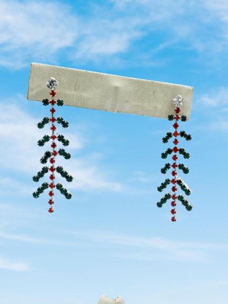 Vintage Rhinestone Christmas Tree Post Drop Earrings Gift Box - Etsy