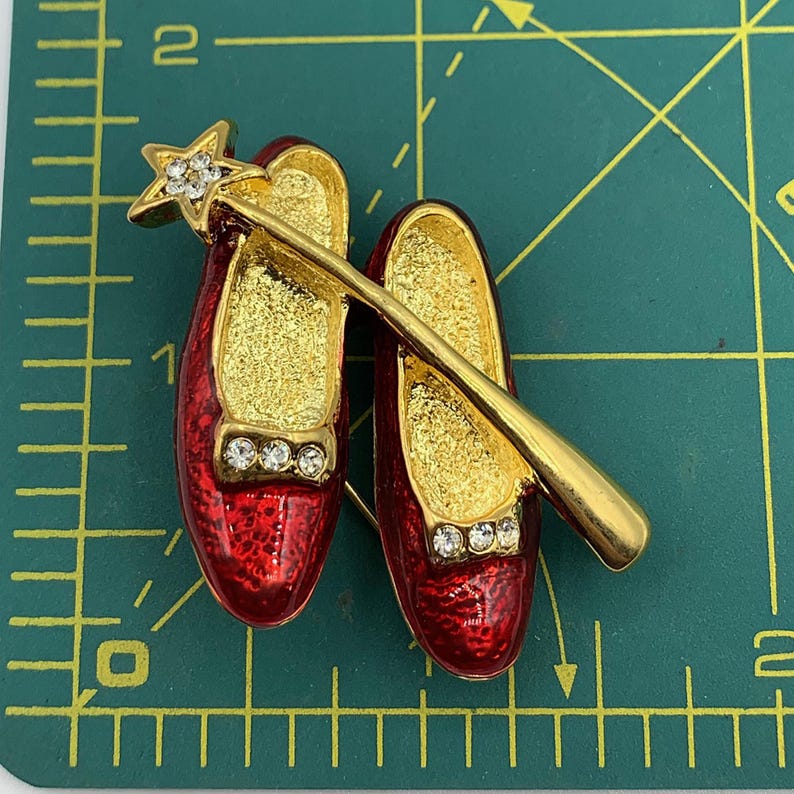 Vintage Dorothy's Ruby Slippers & Magic Wand Pin Brooch Enamel ...