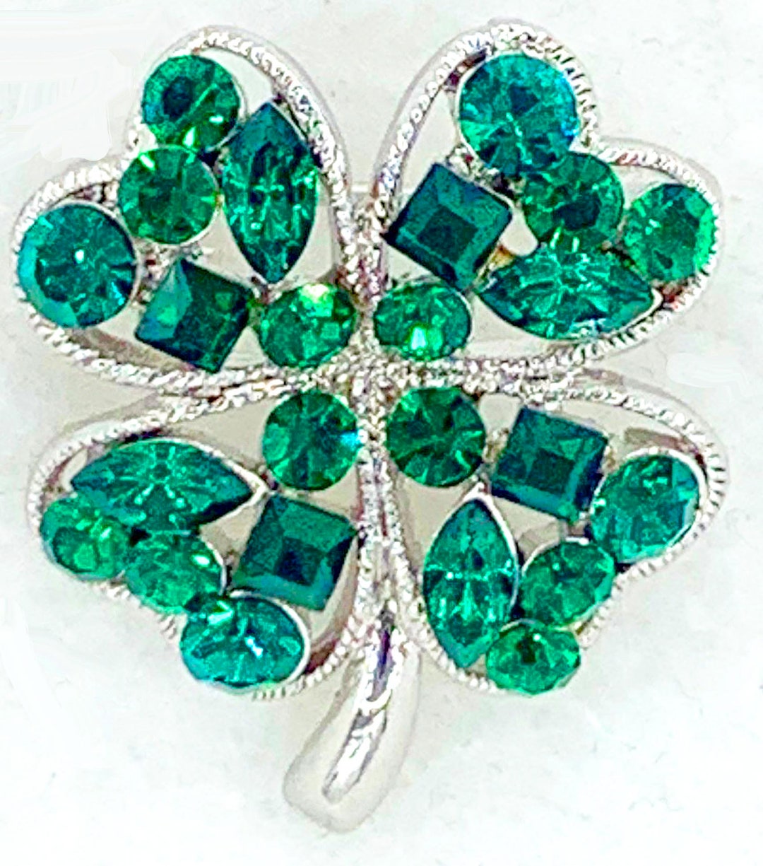 Vintage St. Patrick's Day Shamrock Pin Brooch With Fancy Cut Green ...