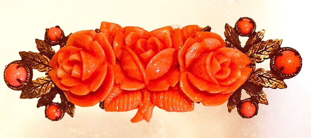 Antique Vintage Neiger Pin Brooch Simulated Carved Coral Gift Box - Etsy
